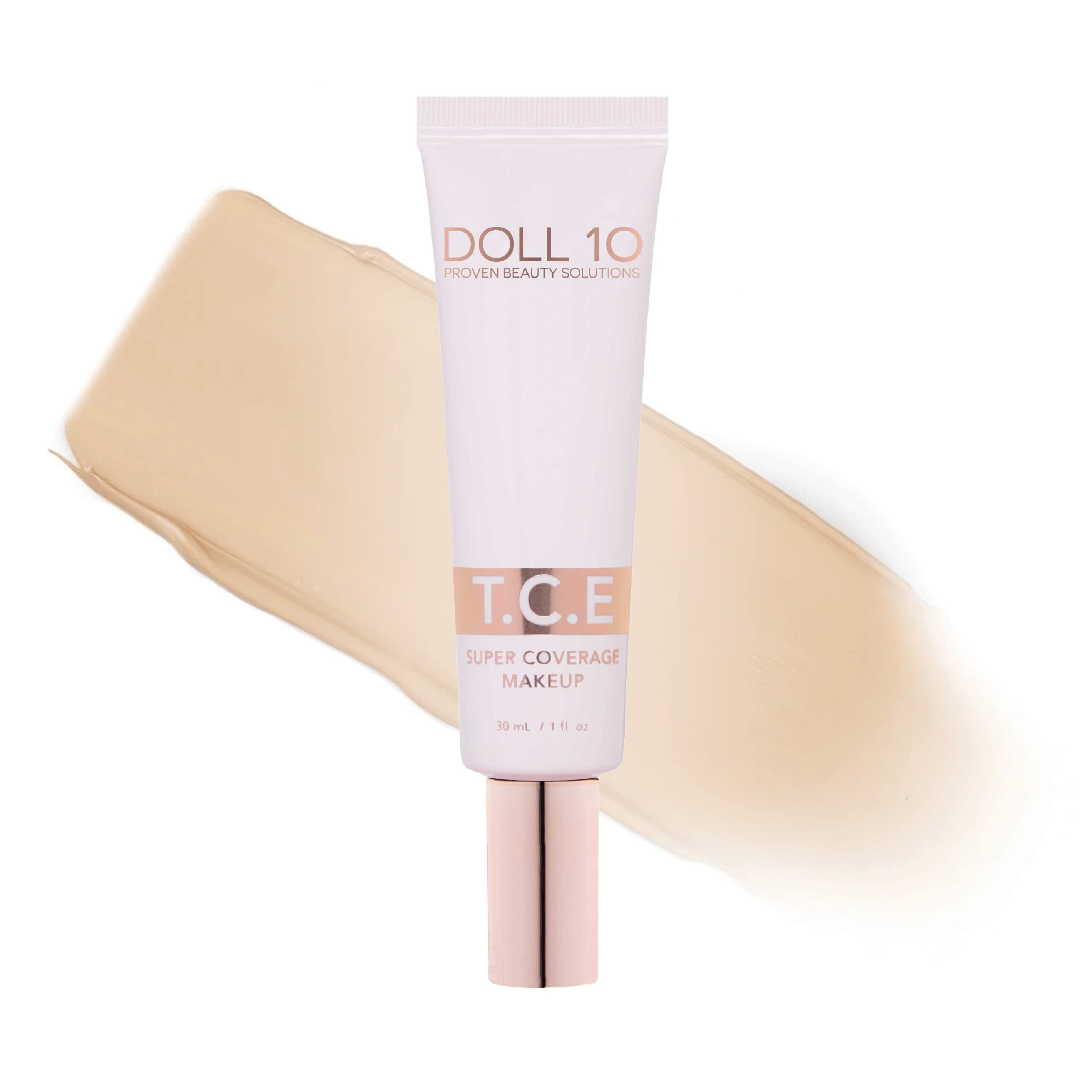 Doll 10 T.C.E. Super Coverage Serum Makeup - Full Coverage Foundation Color Correcting Brightening (Light)