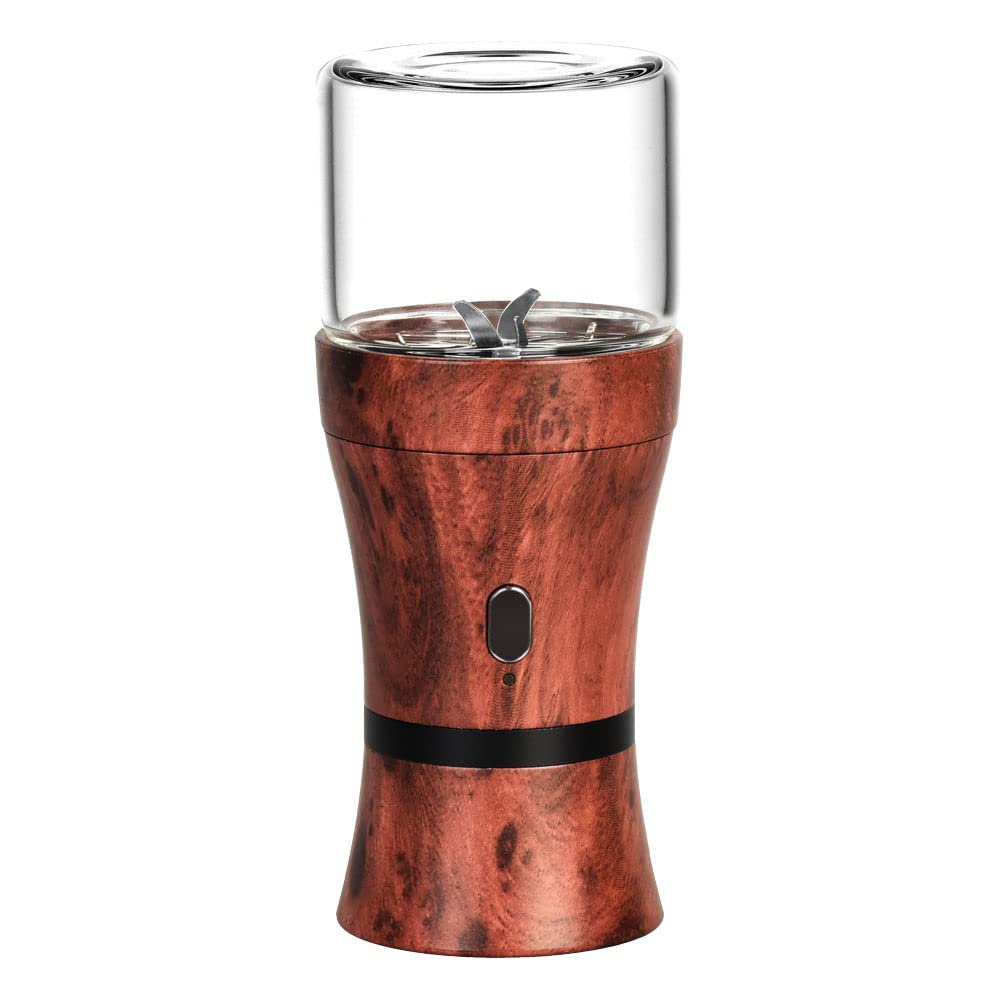 King Kut Rechargeable Wood Grain Electric Herb Spice Grinder Dry Herb Smart Grinder with 2 Herb Collection Jars 50ml 1000 mAh Portable Herb Grinder