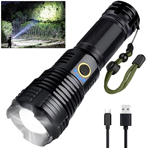 BengMxj Rechargeable LED Flashlights, 990,000 High Lumens Flashlight, XHP70 Tactical Flashlight with Zoomable, 5 Modes, Super Bright Waterproof Flashlights for Emergencies, Camping, Hiking