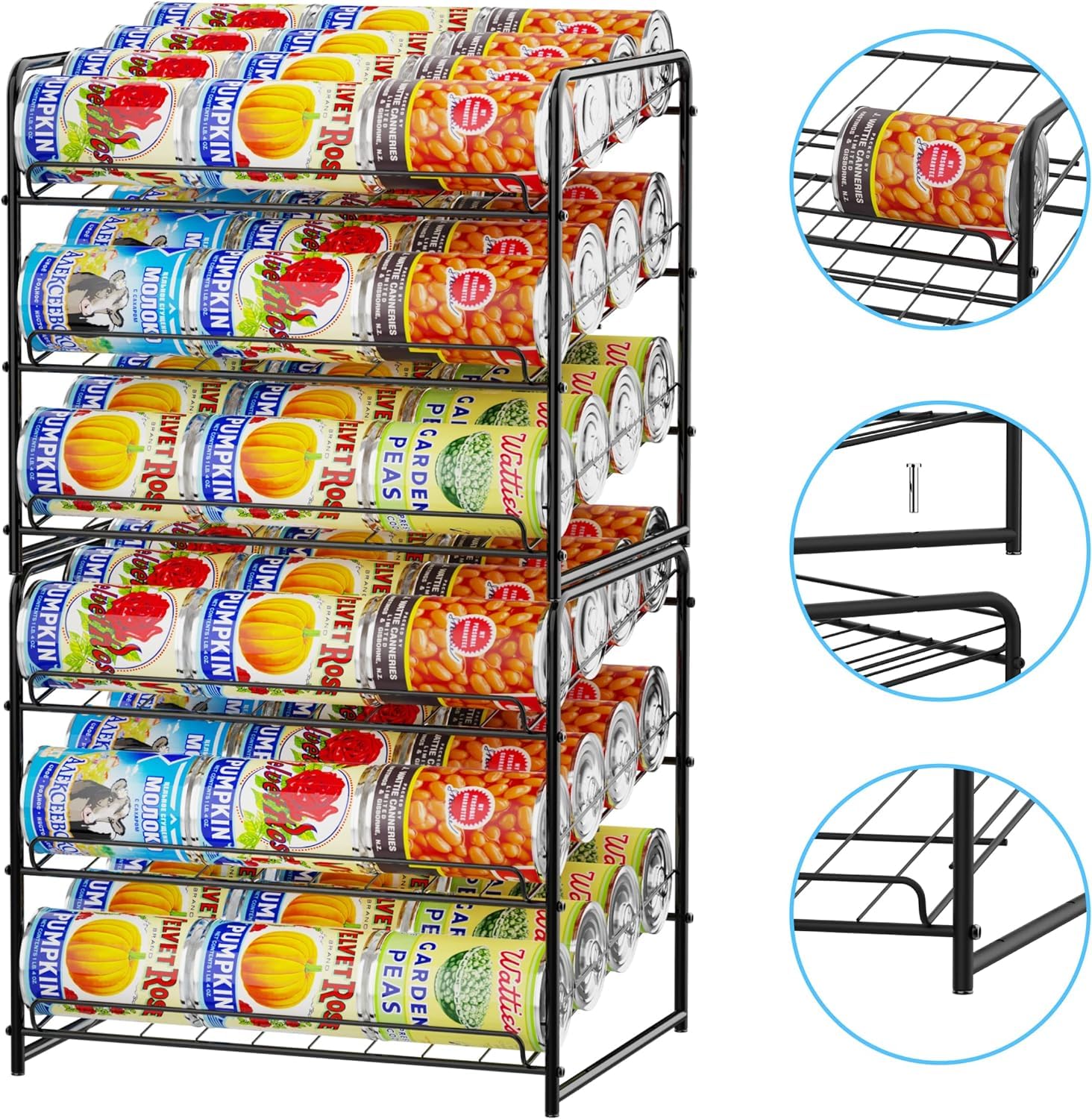 Simple Trending Can Rack Organizer, Stackable Can Storage Dispenser Holds up to 36 Cans for Kitchen Cabinet or Pantry, Black