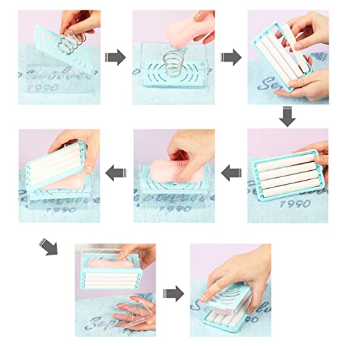 MIWI Soap Box Bubbler with Roller and Drain Holes,2 in 1 Soap Cleaning Storage Foaming Box,Multifunctional Travel Soap Container for Bathroom/ Camping/Gym with Bubble Mesh Bags (Grey), 12.5x7.5x6.5cm