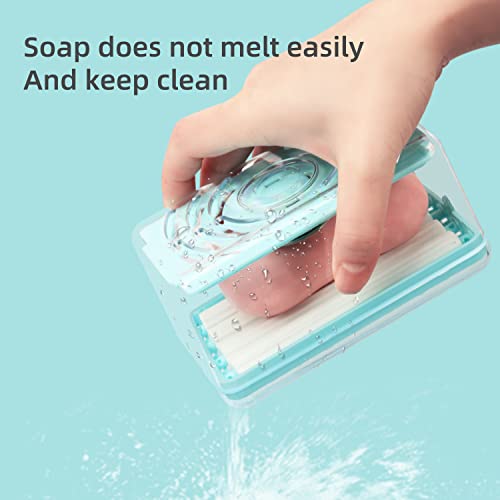 MIWI Soap Box Bubbler with Roller and Drain Holes,2 in 1 Soap Cleaning Storage Foaming Box,Multifunctional Travel Soap Container for Bathroom/ Camping/Gym with Bubble Mesh Bags (Grey), 12.5x7.5x6.5cm