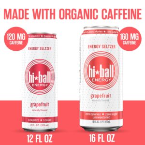 Hiball Energy Seltzer Water, Caffeinated Sparkling Water Made with Vitamin B12 and Vitamin B6, Sugar Free (4 pack of 12 Fl Oz), Grapefruit