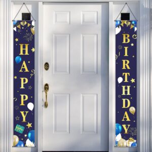 frienda happy birthday door banner navy blue and gold birthday decorations birthday backdrop for men boy happy birthday porch sign party supplies for 15th 18th birthday decor