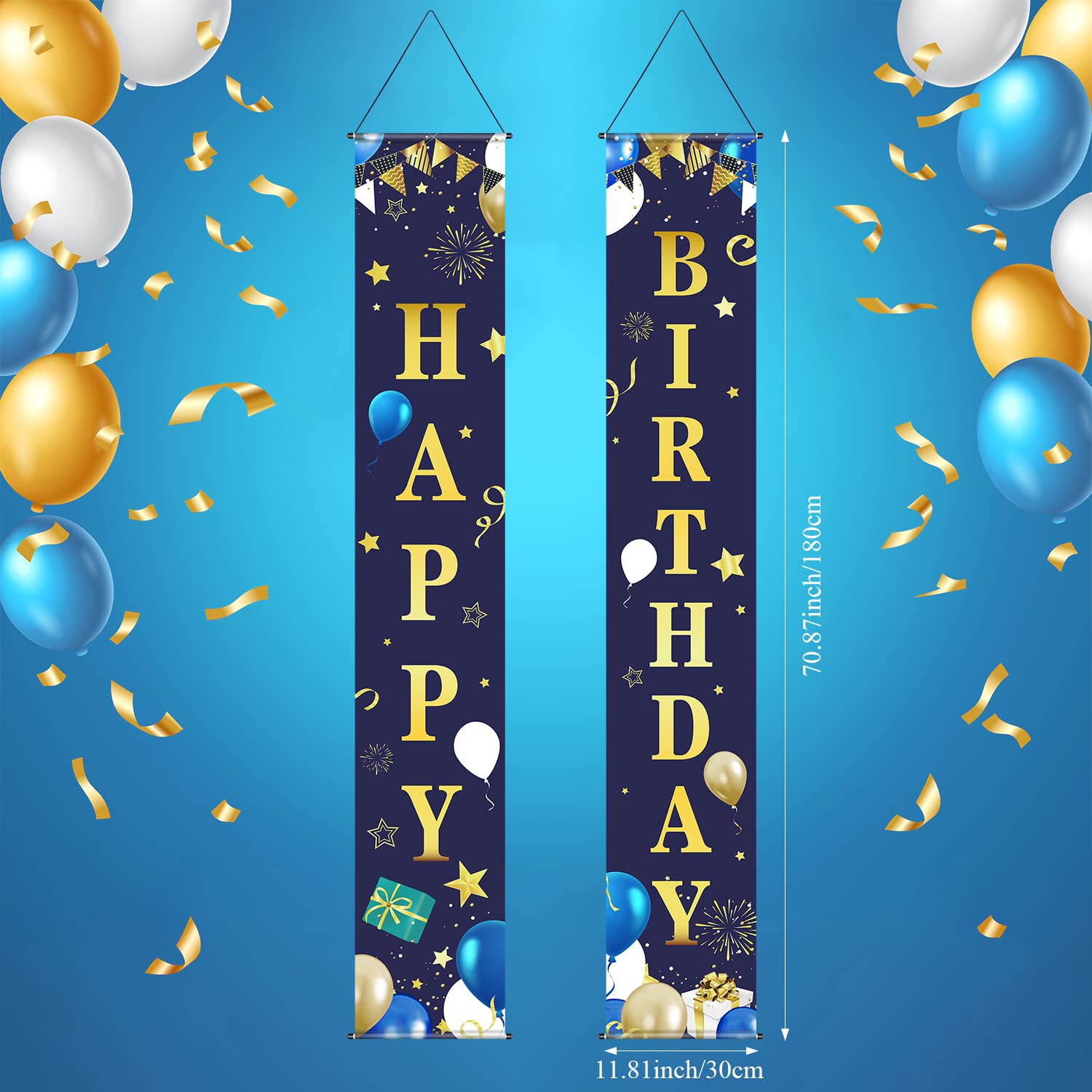 Frienda Happy Birthday Door Banner Navy Blue and Gold Birthday Decorations Birthday Backdrop for Men Boy Happy Birthday Porch Sign Party Supplies for 15th 18th Birthday Decor