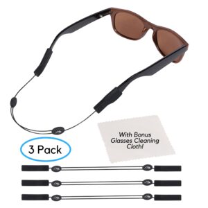 Adjustable Eyeglasses Strap (3 Pack Mountain Style) - No Tail Sunglasses Strap - Eyewear String Holder - With Bonus Glasses Cleaning Cloth - 3 Pack