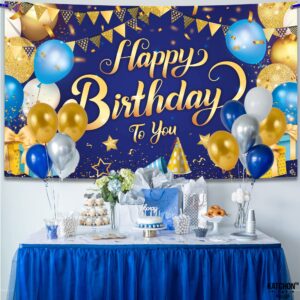 KatchOn, Happy Birthday Banner Blue and Gold - XtraLarge, 72x44 Inch | Happy Birthday Backdrop for Happy Birthday Decorations | Happy Birthday Banner for Boys | Birthday Party Decorations for Men