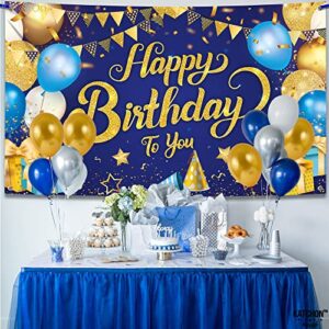 KatchOn, Happy Birthday Banner Blue and Gold - XtraLarge, 72x44 Inch | Happy Birthday Backdrop for Boys | Birthday Decorations for Women | Happy Birthday Men Decorations | Birthday Banners for Men