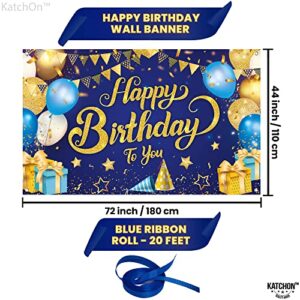 KatchOn, Happy Birthday Banner Blue and Gold - XtraLarge, 72x44 Inch | Happy Birthday Backdrop for Boys | Birthday Decorations for Women | Happy Birthday Men Decorations | Birthday Banners for Men