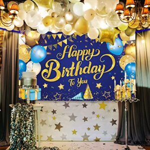 KatchOn, Happy Birthday Banner Blue and Gold - XtraLarge, 72x44 Inch | Happy Birthday Backdrop for Boys | Birthday Decorations for Women | Happy Birthday Men Decorations | Birthday Banners for Men