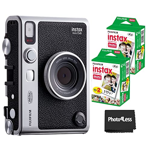 Fujifilm Instax Mini EVO Hybrid Black Instant Camera Bundle with 2X Mini Twin Pack Instant Film