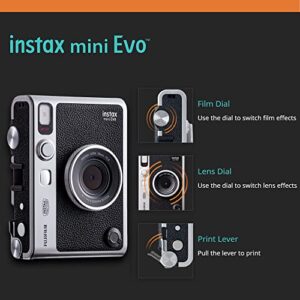 Fujifilm Instax Mini EVO Hybrid Black Instant Camera Bundle with 2X Mini Twin Pack Instant Film