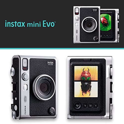 Fujifilm Instax Mini EVO Hybrid Black Instant Camera Bundle with 2X Mini Twin Pack Instant Film