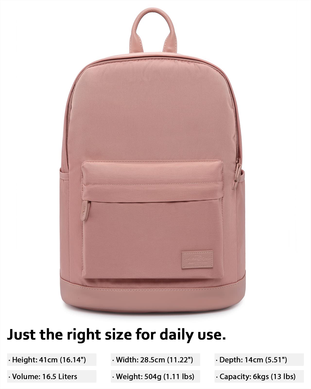 HotStyle Casual Daypack Backpack for Tween & Teen Girls, Multipurpose Middle School Bag Bookbag, Dome Top, Plain, Rose Gold