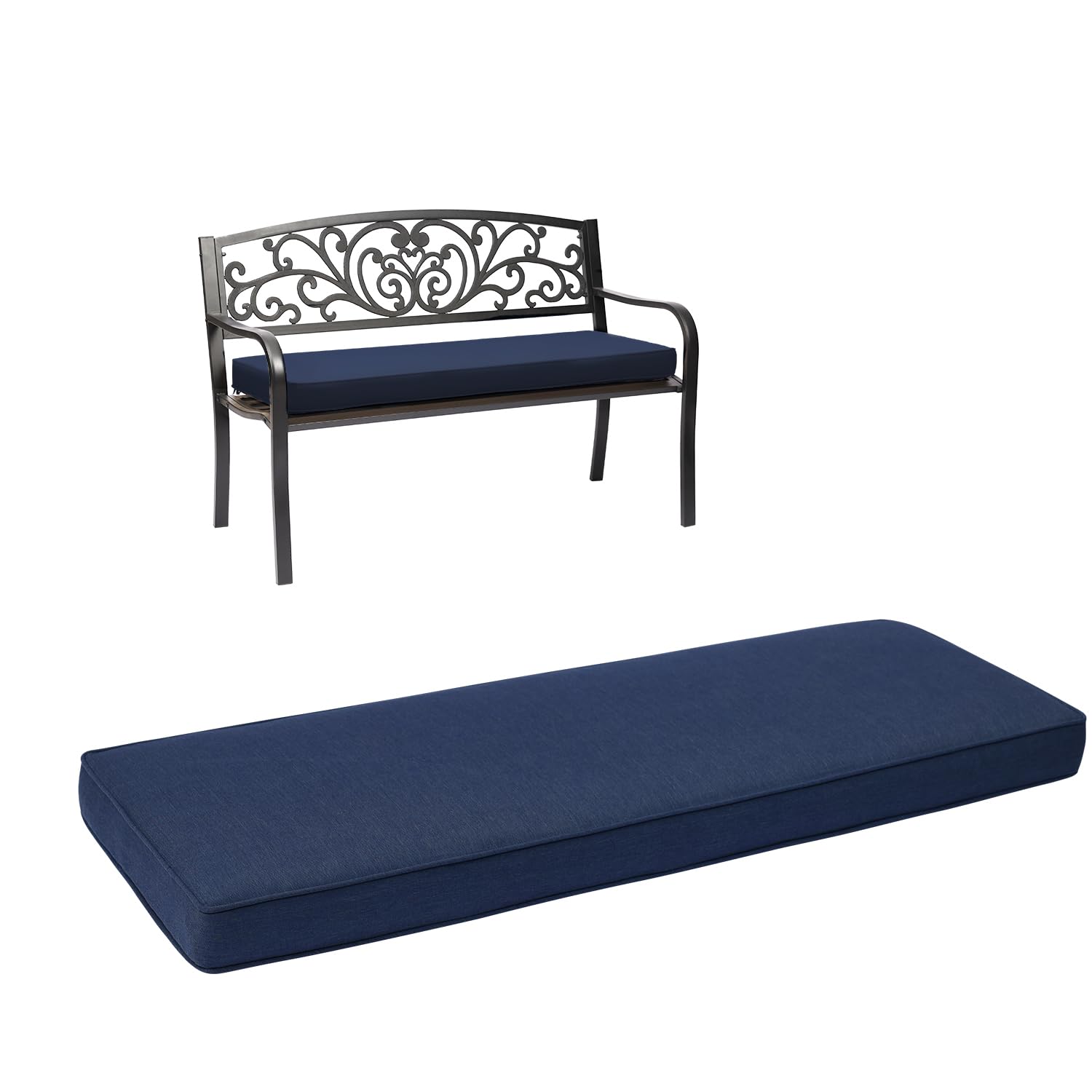 Aoodor Patio Bench Cushion Outdoor Olefin Fabric Slipcover Sponge Foam 46.5” x 17.7” x 3” - Dark Blue