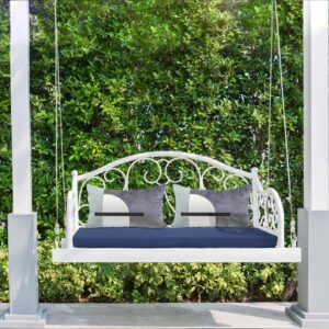 Aoodor Patio Bench Cushion Outdoor Olefin Fabric Slipcover Sponge Foam 46.5” x 17.7” x 3” - Dark Blue