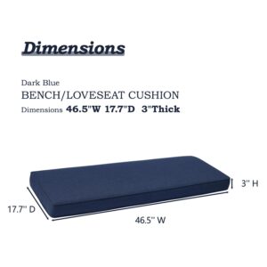 Aoodor Patio Bench Cushion Outdoor Olefin Fabric Slipcover Sponge Foam 46.5” x 17.7” x 3” - Dark Blue