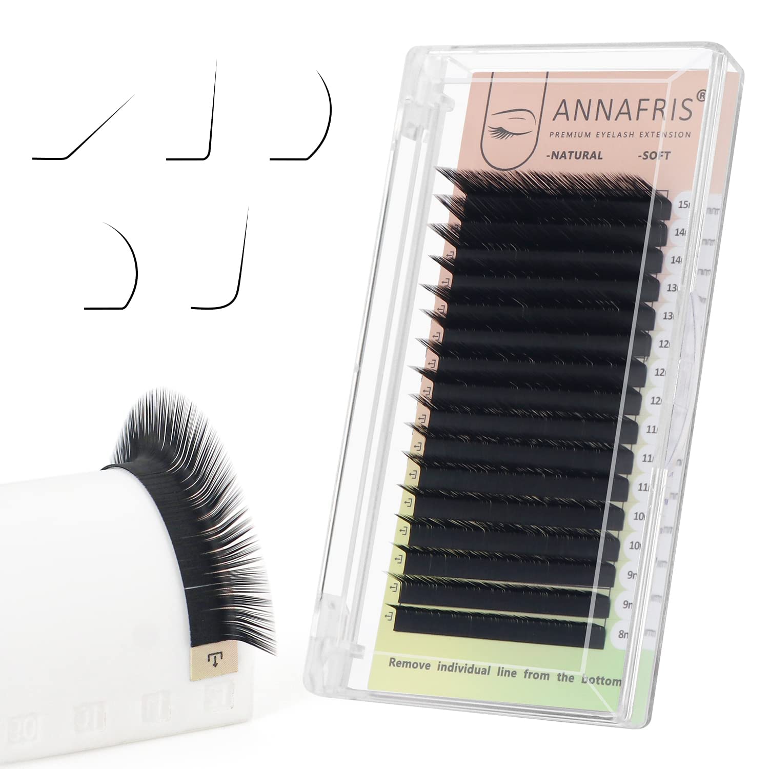 ANNAFRIS L/L+/LC/LD/LU(M) Curl Individual Eyelash Extension Natural Synthetic Mink Matte Black False Lashes Extension Faux Cils Maquillage (L Curl, 0.07 8-15mm Mix)