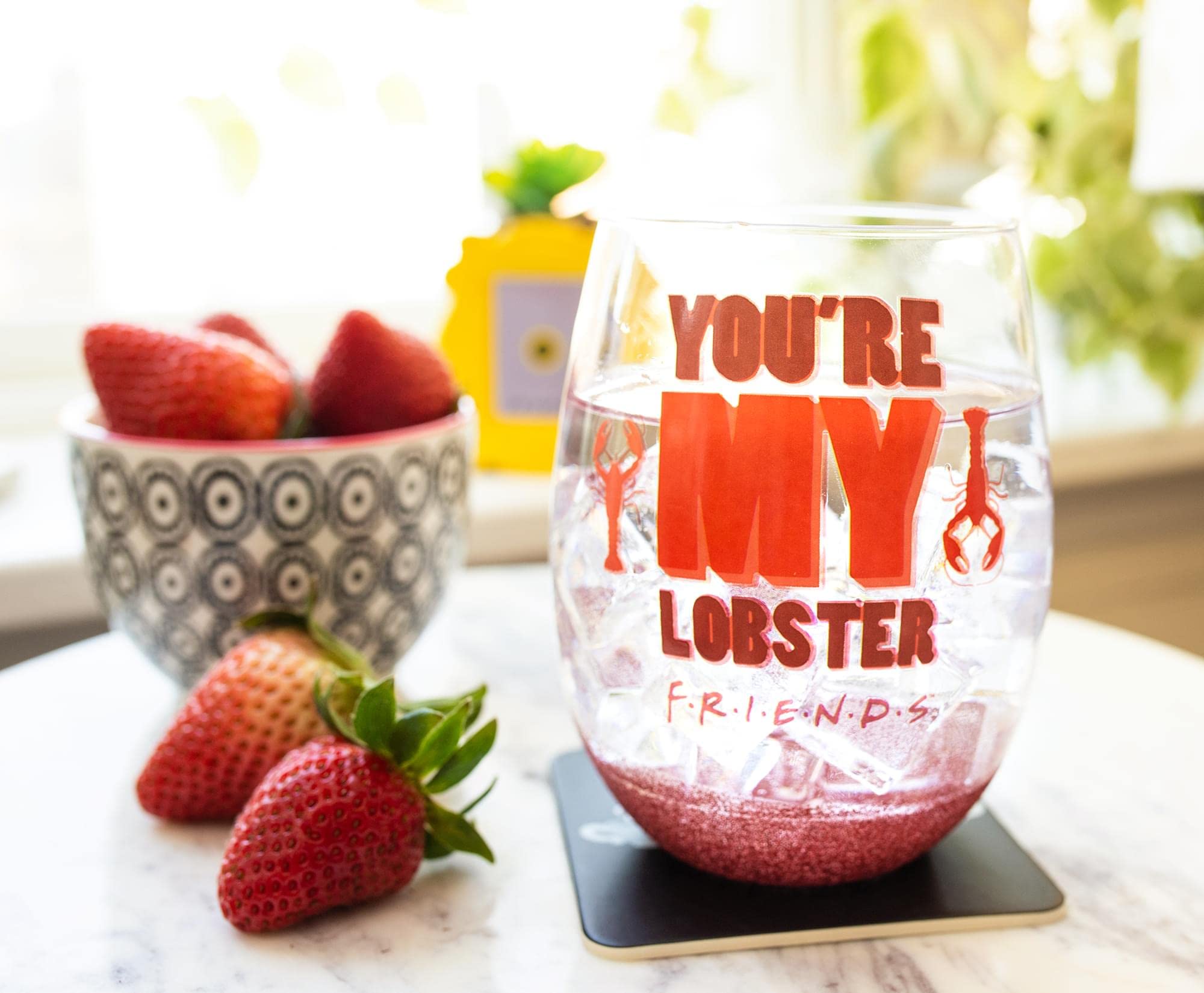 Silver Buffalo Friends You're My Lobster Teardrop Stemless Wine Glass | Holds 20 Ounces