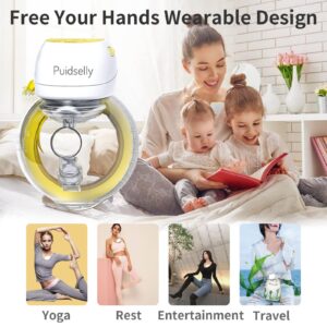 Wearable Puidselly Hands Free Electric Double Rechargeable Milk Pump, Silent Breast Pump with LCD Display Memory Function(27/24/21mm Flange)