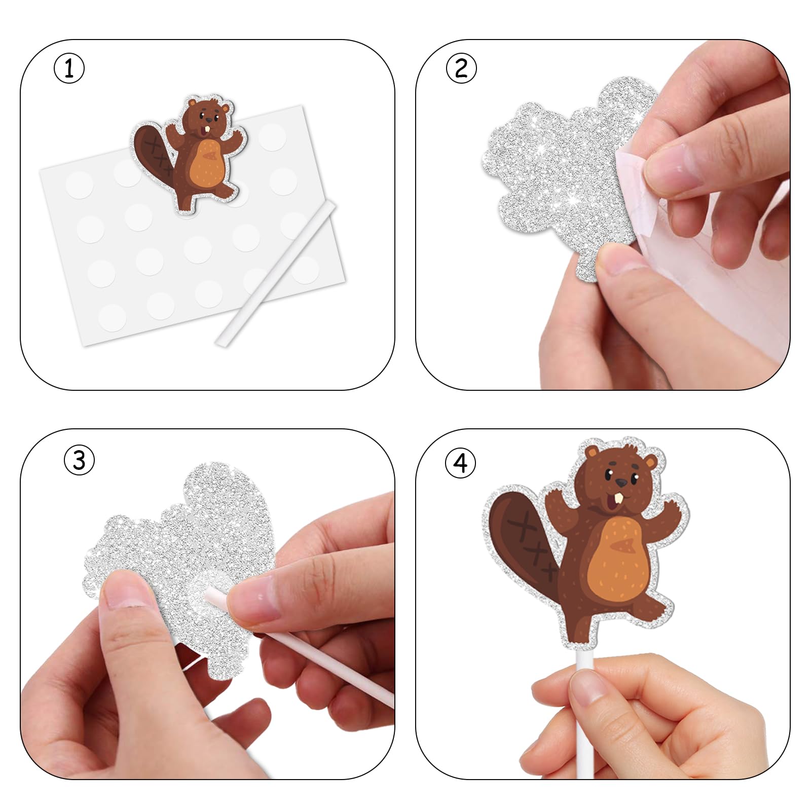 18pcs Brown Glitter Cartoon Beaver Dessert Cupcake Topper Baby Shower Theme Decor Supplies Boys Girls Happy Birthday Party Decorations