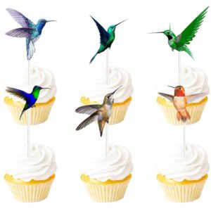 18pcs glitter dessert cupcake topper hummingbird green flying bird nature theme decor supplies boys girls woman lady happy birthday party decorations