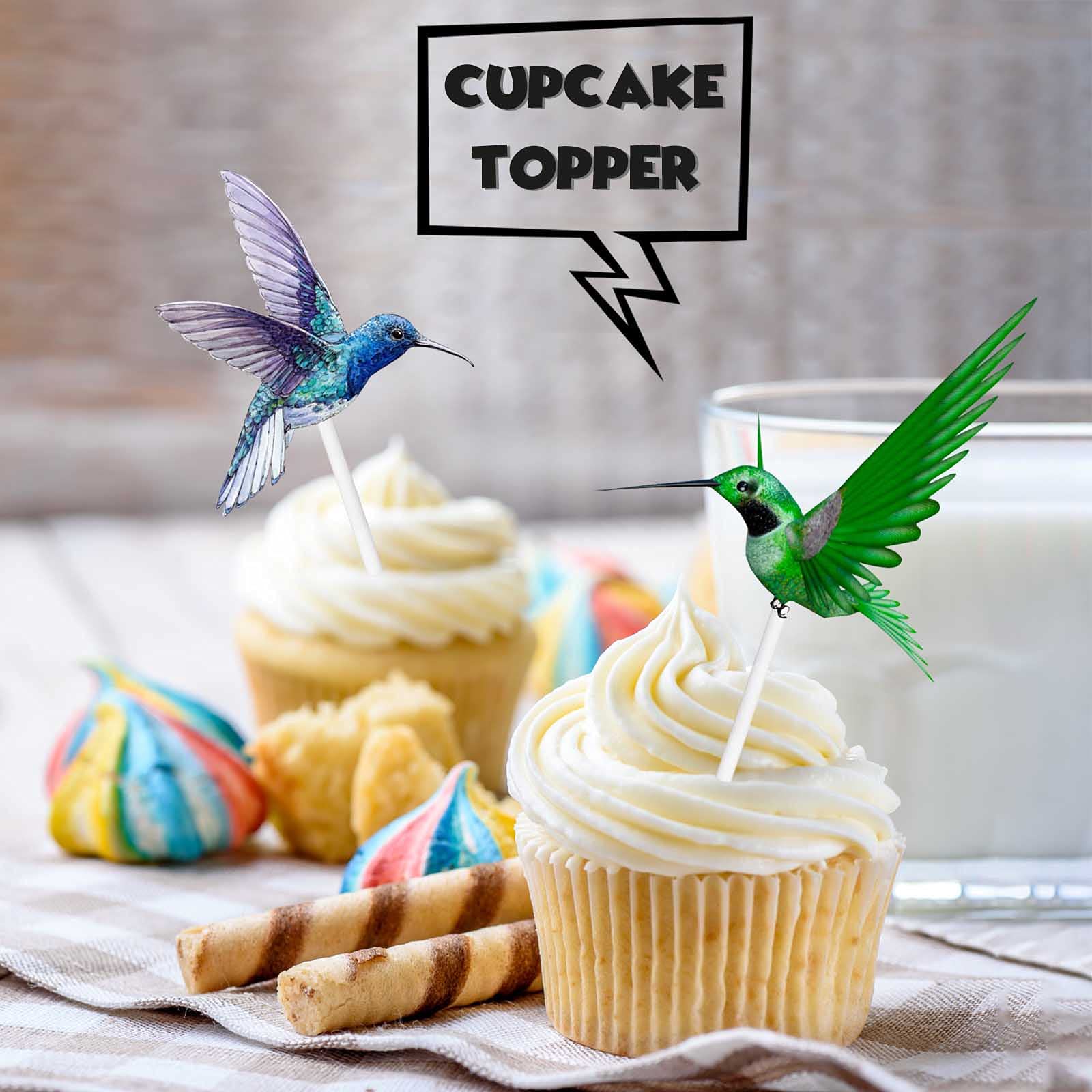 18pcs Glitter Dessert Cupcake Topper Hummingbird Green Flying Bird Nature Theme Decor Supplies Boys Girls Woman Lady Happy Birthday Party Decorations