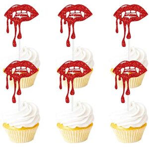 18pcs red glitter halloween have a bite dessert cupcake topper zombie vampire fantasy horror theme decor supplies boy girl man woman happy birthday party decorations