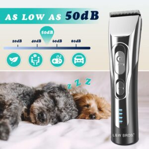 L&W BROS. Dog Clippers for Grooming with Heavy Duty Motor 2 Speeds Low Noise Trimmer Wireless Rechargeable Dog Shaver Professional Pet Grooming Kit for Dogs and Cats Thick Hair