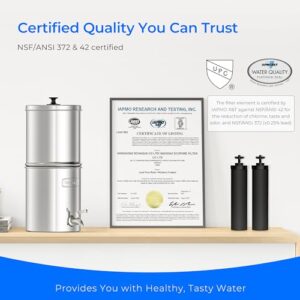 Waterdrop Gravity-fed Water Filter System, with Silver Ions Enhanced Filtration, Reduces up to 99% of Chlorine, with 2 Black Carbon Filters and Metal Spigot, 2.25G