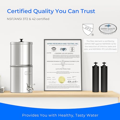 Waterdrop Gravity-fed Water Filter System, with Silver Ions Enhanced Filtration, Reduces up to 99% of Chlorine, with 2 Black Carbon Filters and Metal Spigot, 2.25G