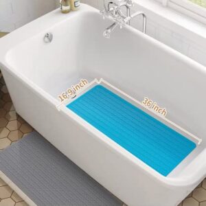 Bligli Non Slip Bathtub Mat, 16.9x36 inches Extra Large Bath Mats with Strong Suction Cups, Soft Rubber Shower Stall Mat for Bathroom, Durable and Machine Washable (Blue)