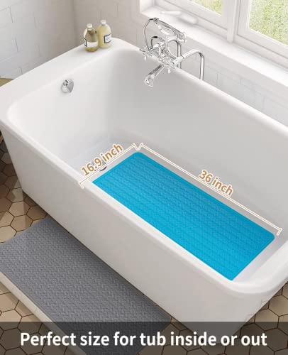 Bligli Non Slip Bathtub Mat, 16.9x36 inches Extra Large Bath Mats with Strong Suction Cups, Soft Rubber Shower Stall Mat for Bathroom, Durable and Machine Washable (Blue)