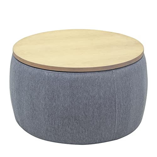 Round Storage Ottoman Accent Storage Footrest Stool Wood Tray Top Coffee Table for Living Room, Bedroom, Dark Gray