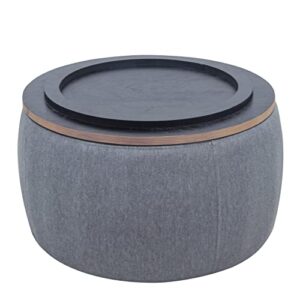 Round Storage Ottoman Accent Storage Footrest Stool Wood Tray Top Coffee Table for Living Room, Bedroom, Dark Gray