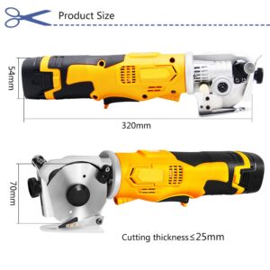 MXBAOHENG Electric Fabric Scissors Cordless Round Knife Cutting Machine Portable Rotary Cutter for Fabric Leather Carpet (2 Batteries)