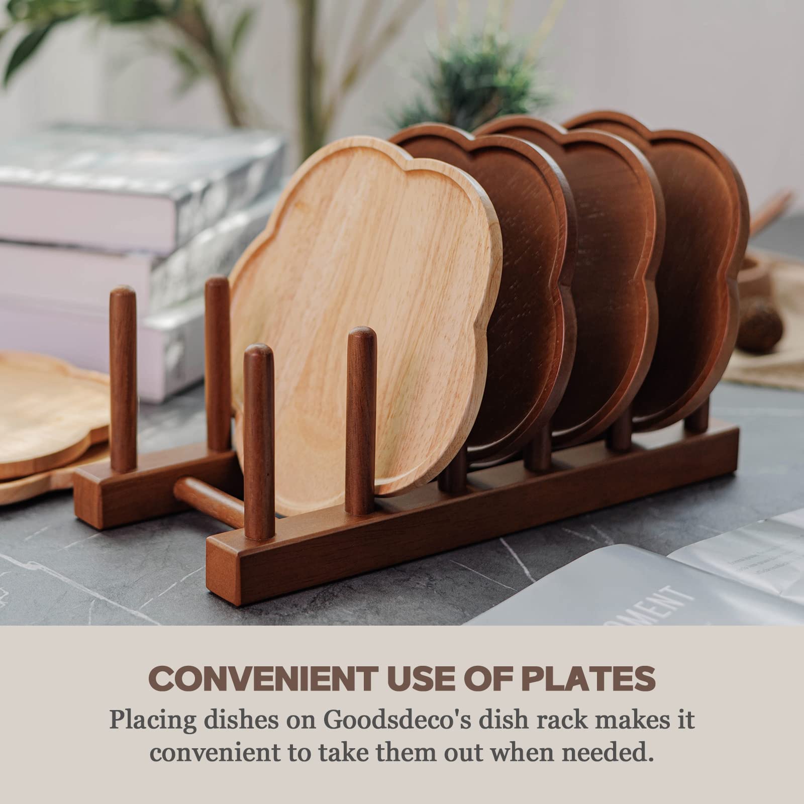 GOODSDECO Wooden Dish Rack - Chopping Board Stand, Dish Drying Rack for Dish Cup Bowl Cutting Board, Drying Rack Stand Storage Holder, Kitchen Countertop Organizer (M, Walnut)