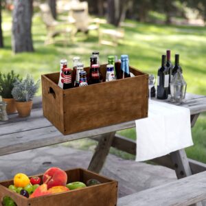 Hedume Set of 3 Nesting Wooden Crates, Wood Crate Box with Handle, Rustic Brown Decorative Wood Storage Crates Container, Stackable Cube Basket Bins Organizer for Home, Office, Closet, Shelf