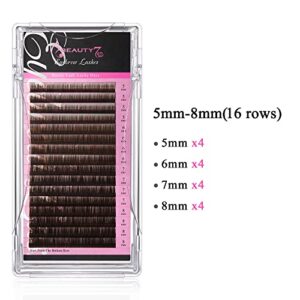 Beauty7 Brown Eyebrow Extensions Matte Individual Eyebrow False Lash Extension Tray Synthetic Mink 0.1mm Thickness Mixed 5/6/7/8mm Length Professional Tech (Brown)