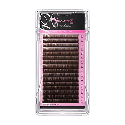 Beauty7 Brown Eyebrow Extensions Matte Individual Eyebrow False Lash Extension Tray Synthetic Mink 0.1mm Thickness Mixed 5/6/7/8mm Length Professional Tech (Brown)