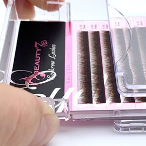 Beauty7 Brown Eyebrow Extensions Matte Individual Eyebrow False Lash Extension Tray Synthetic Mink 0.1mm Thickness Mixed 5/6/7/8mm Length Professional Tech (Brown)