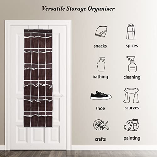 Over The Cabinet Door Organizer with 24 Mesh Pockets, 58x17 inch Behind the Pantry Door Storage Organizer, Back of Bathroom Door Storage Organizer, Brown