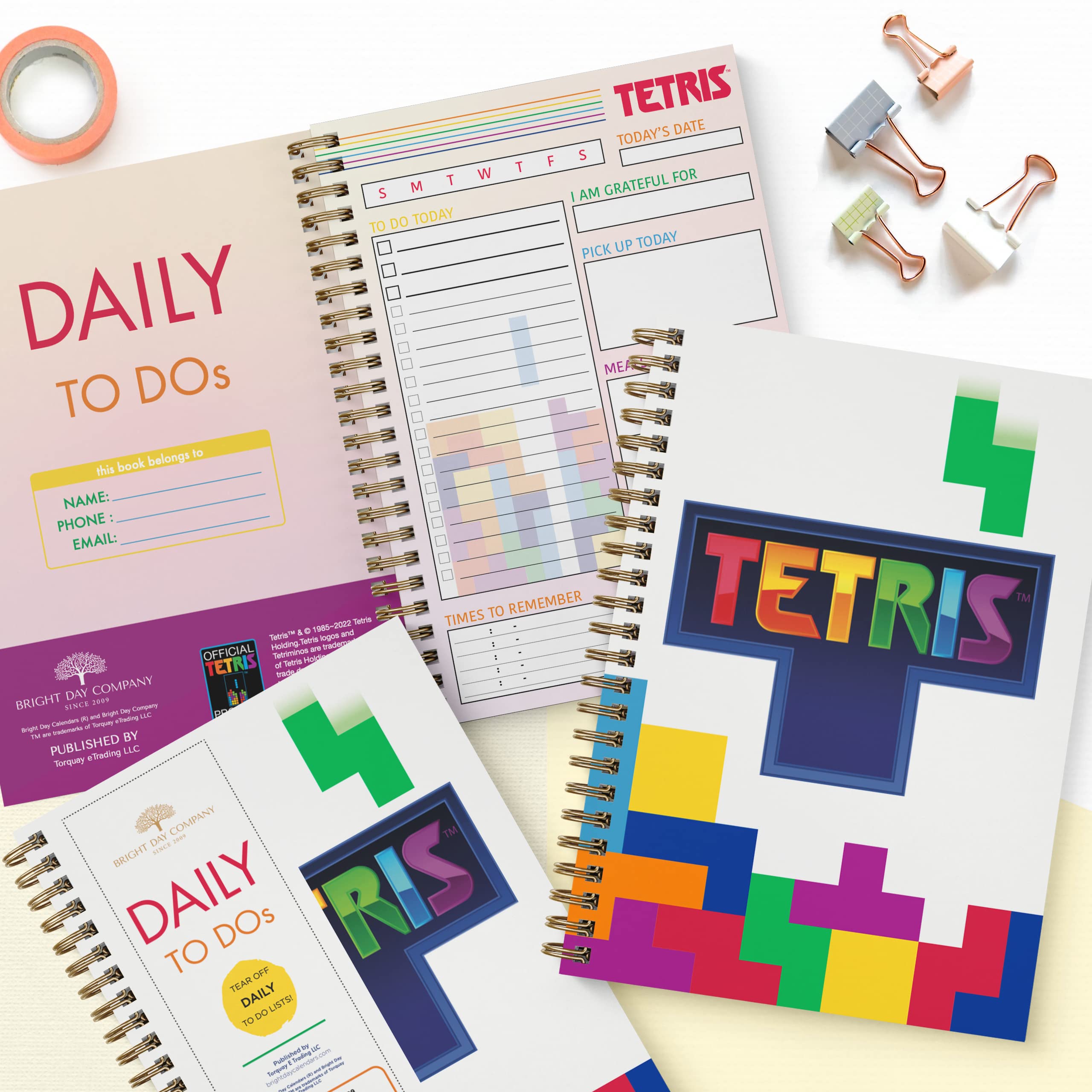 Tetris To Do List Daily Task Checklist Planner Time Management Notebook by Bright Day Non Dated Flex Cover Spiral Organizer 8.25 x 6.25