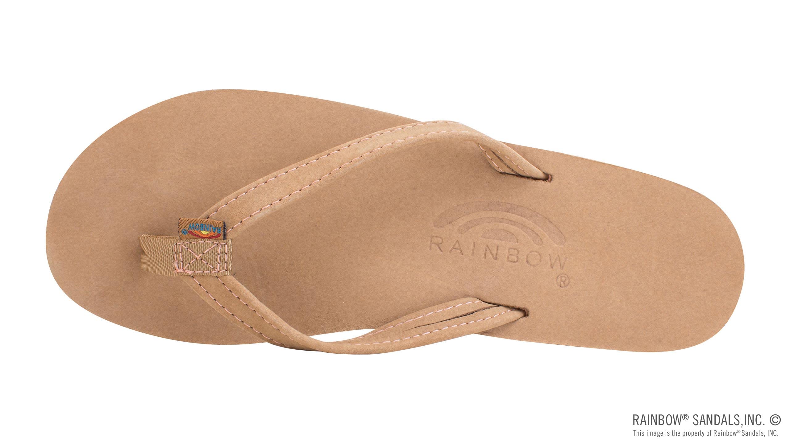 Rainbow Sandals Women's Single Layer Premier Leather w/Melon Midsole/Narrow Strap Sandal, Sierra Brown/Melon, Ladies Large / 7.5-8.5 B(M) US