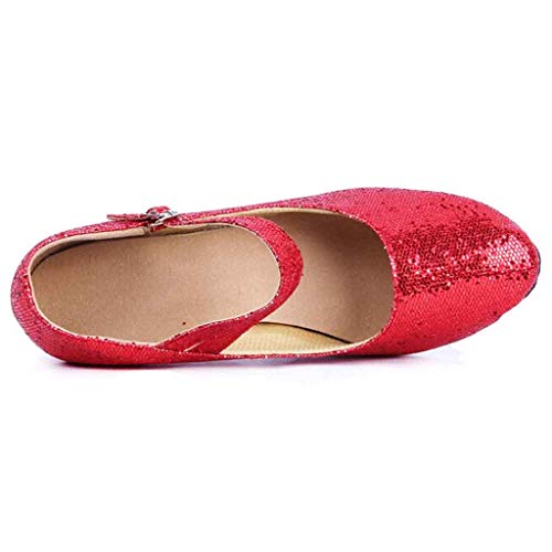 Mid-High Heels Glitter Dance Shoes Women Ballroom Latin Tango Rumba Dance Shoes High Heels Shoes (Red, 7)