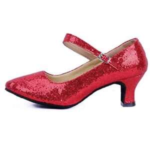 Mid-High Heels Glitter Dance Shoes Women Ballroom Latin Tango Rumba Dance Shoes High Heels Shoes (Red, 7)