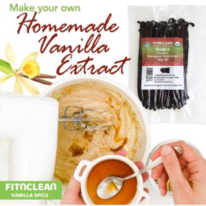 50 Organic Grade A Madagascar Vanilla Beans. Certified USDA Organic for Extract and all things Vanilla by FITNCLEAN VANILLA. ~5" Bulk Fresh Bourbon NON-GMO Pods.