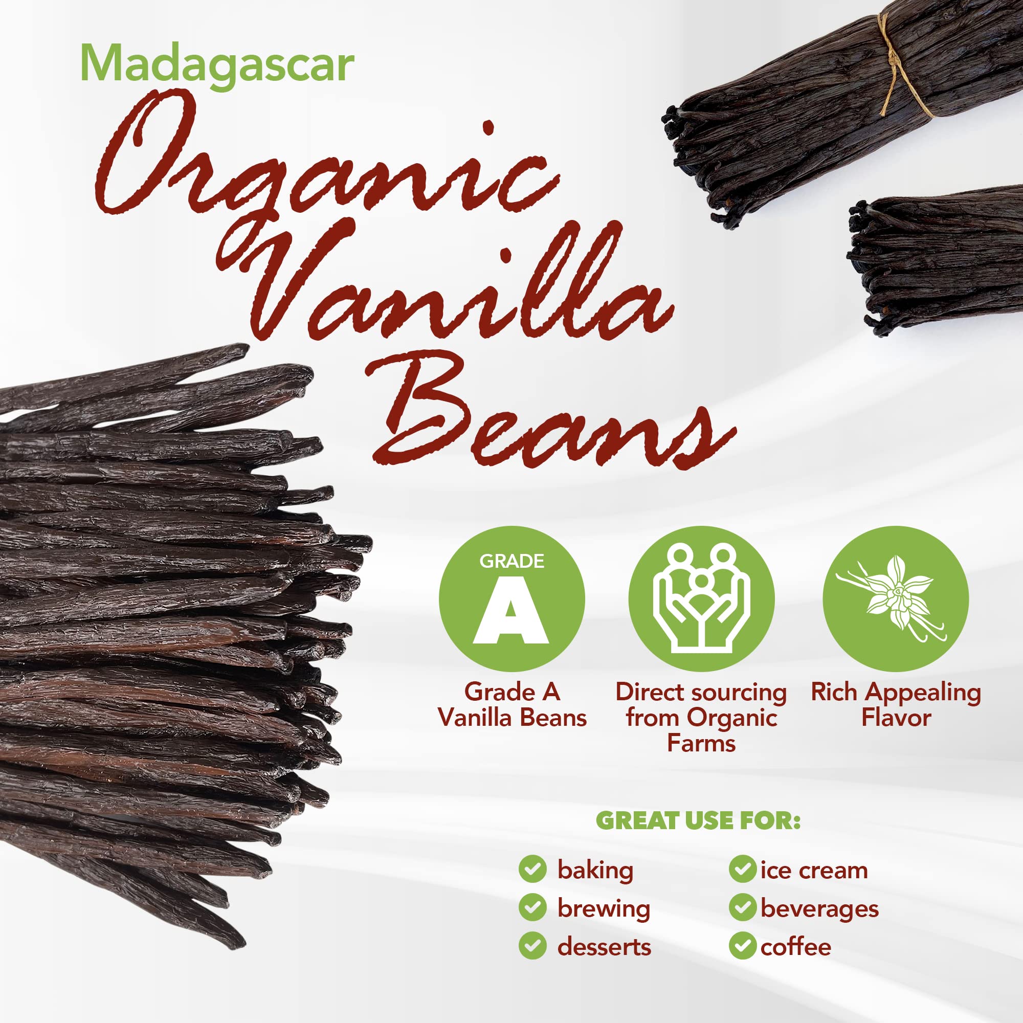 50 Organic Grade A Madagascar Vanilla Beans. Certified USDA Organic for Extract and all things Vanilla by FITNCLEAN VANILLA. ~5" Bulk Fresh Bourbon NON-GMO Pods.