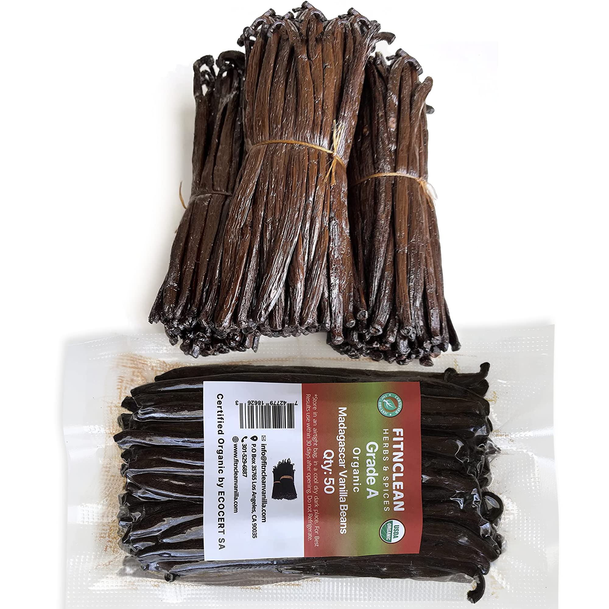 50 Organic Grade A Madagascar Vanilla Beans. Certified USDA Organic for Extract and all things Vanilla by FITNCLEAN VANILLA. ~5" Bulk Fresh Bourbon NON-GMO Pods.