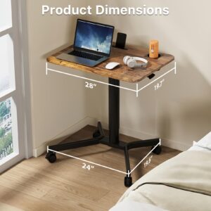 JYLH JOYSEEKER Mobile Standing Desk, Rolling Standing Desk with Cup Holder, Mobile Sit Stand Desk with Wheels, Adjustable Height Mobile Laptop Desk for Home Office, 28in, Rustic Brown